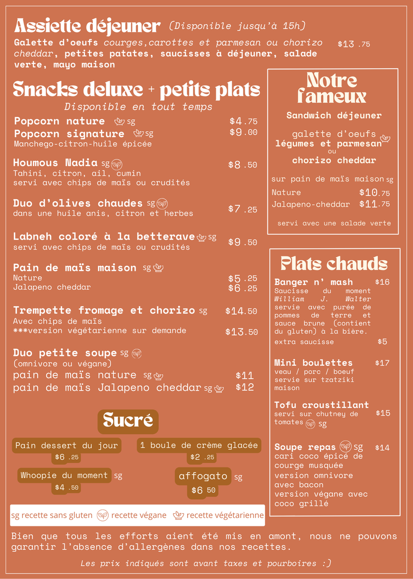Menus – Le Nadia